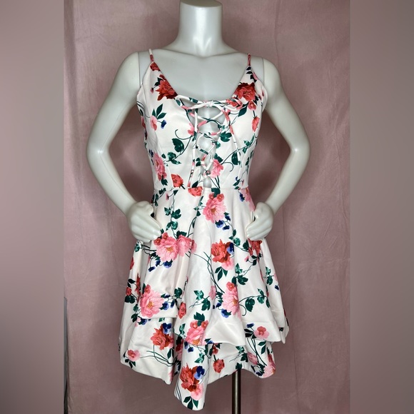 Papaya | Dresses | White And Pink Floral Papaya Semi Formal Dress ...
